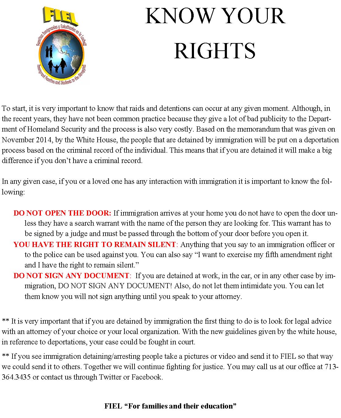 know your rights – FIEL Houston